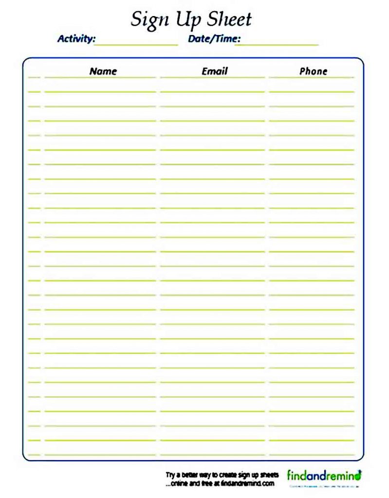 Printable Sign Up Sheet Template | Mous Syusa