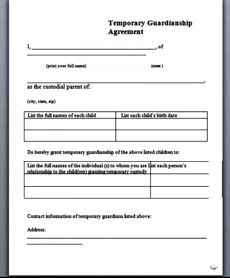 Template Temporary guardianship forms | Mous Syusa