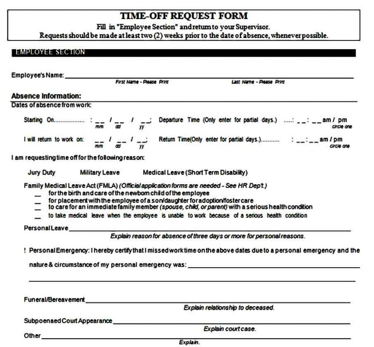 Template Free Time off Request Form | Mous Syusa