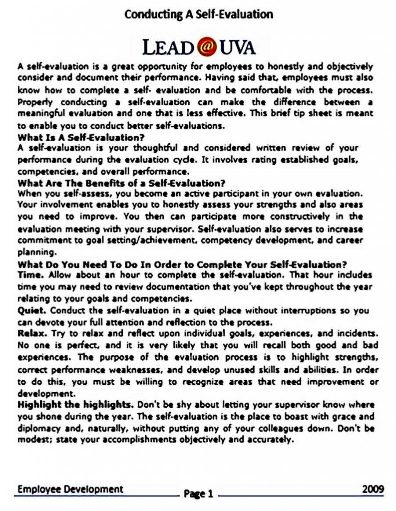 Employee Self-Evaluation Sample | Mous Syusa