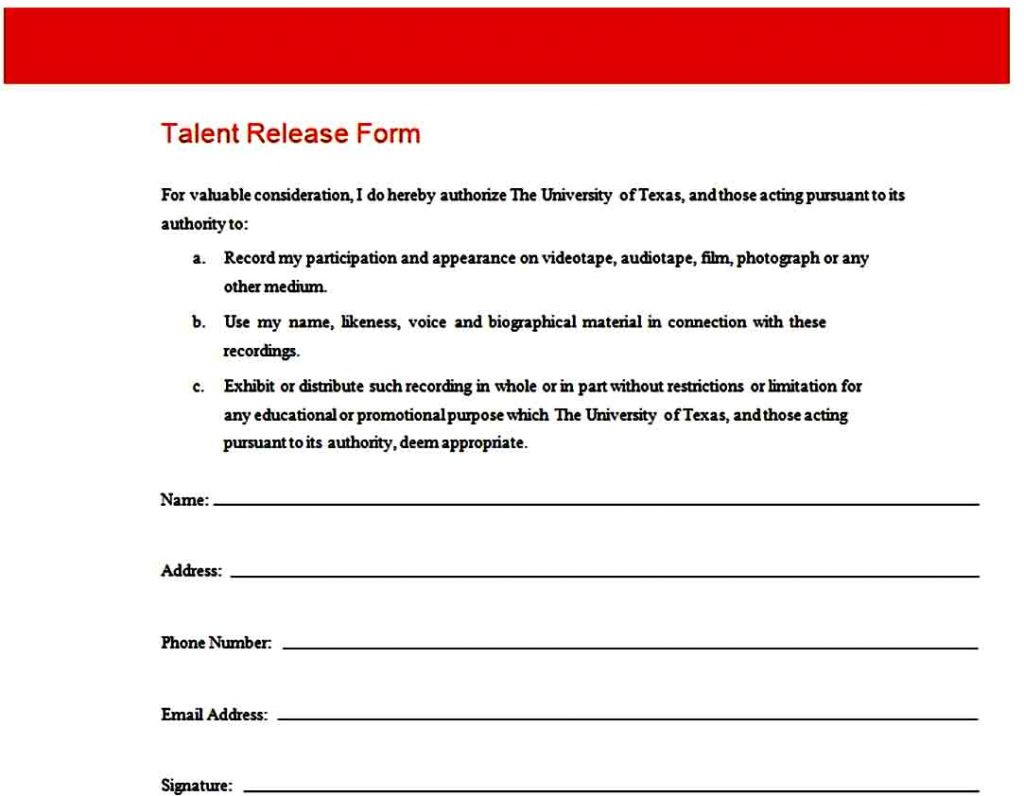 Talent Release Form Template | Mous Syusa
