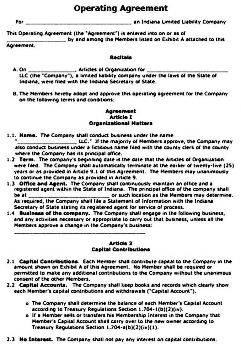 Operating Agreement Template Sample | Mous Syusa