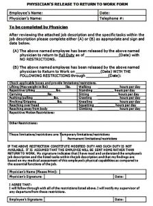 Sample Return to Work Medical Form | Mous Syusa