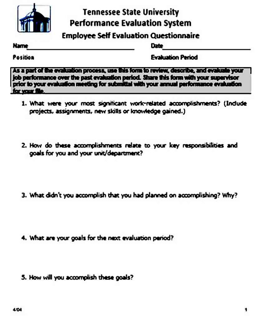 Employee Self-Evaluation Sample | Mous Syusa