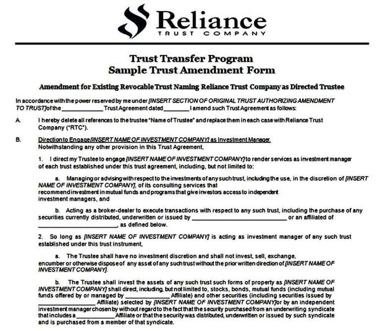 Sample Trust Amendment Form | Mous Syusa