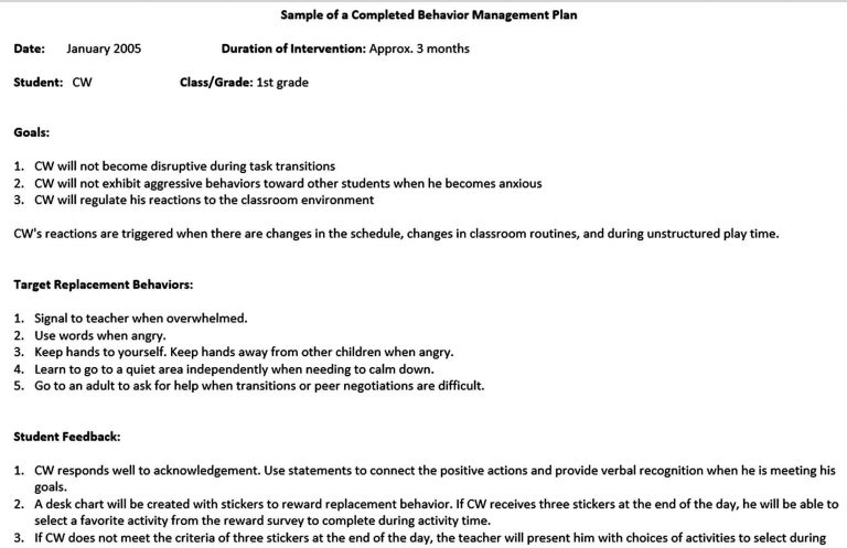 Behavior Modification Plan Template | Mous Syusa