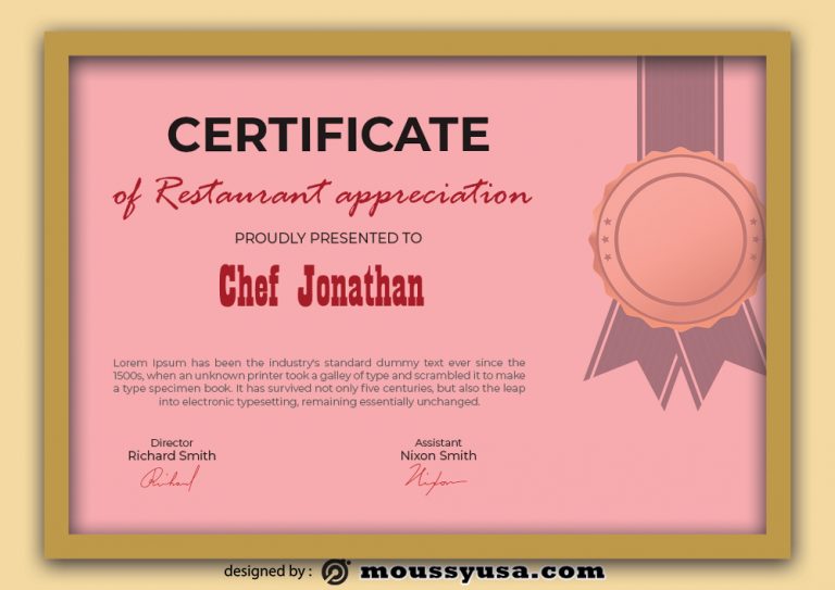 5 Restaurant Certificate template | Mous Syusa
