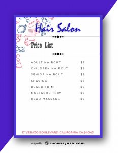 3+ Hair Salon Menu template | Mous Syusa