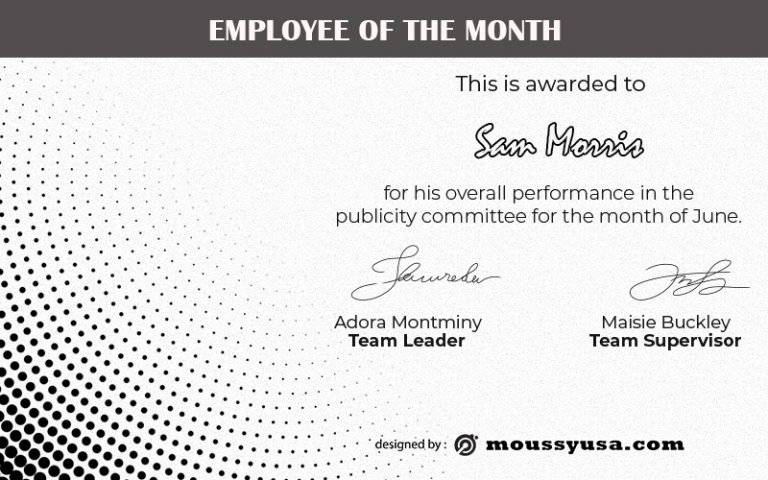 10+ Printable Employee of The Month template free in PSD | Mous Syusa