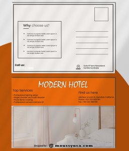 3+ Modern Hotel Postcard template example psd design | Mous Syusa