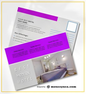 3+ Modern Hotel Postcard template example psd design | Mous Syusa